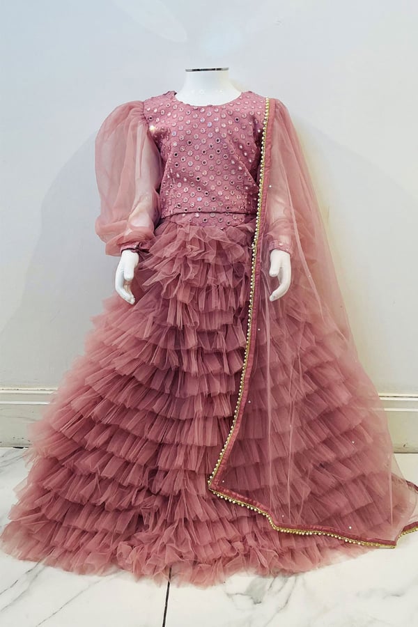 3 Piece kids ruffled lengha choli