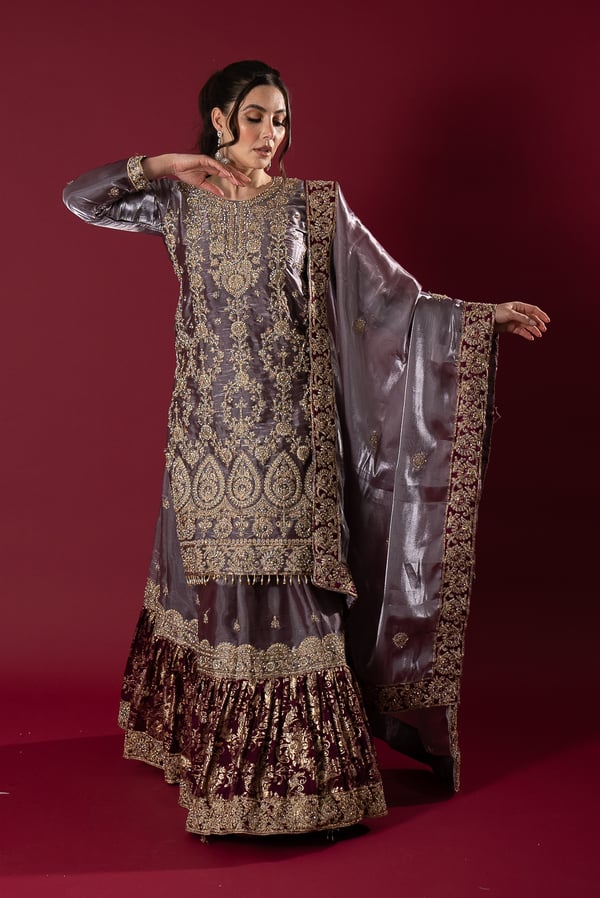 3 Piece luxury embroidered silk lengha suit