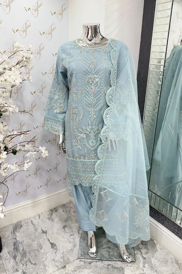Alia Eid collection 3 piece organza farshi shalwar suit