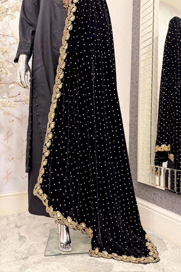 Velvet luxe shawl with heavy border