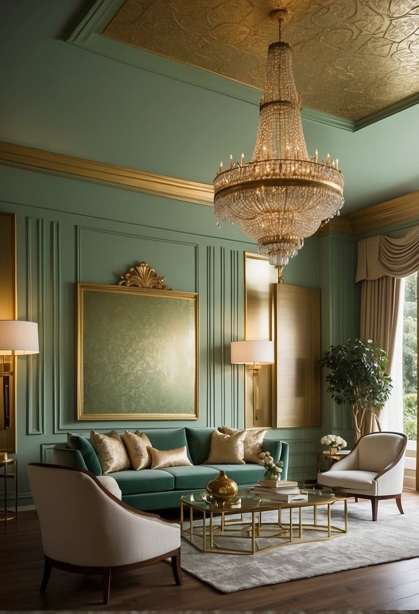 27 Stunning Green and Gold Living Room Combinations
