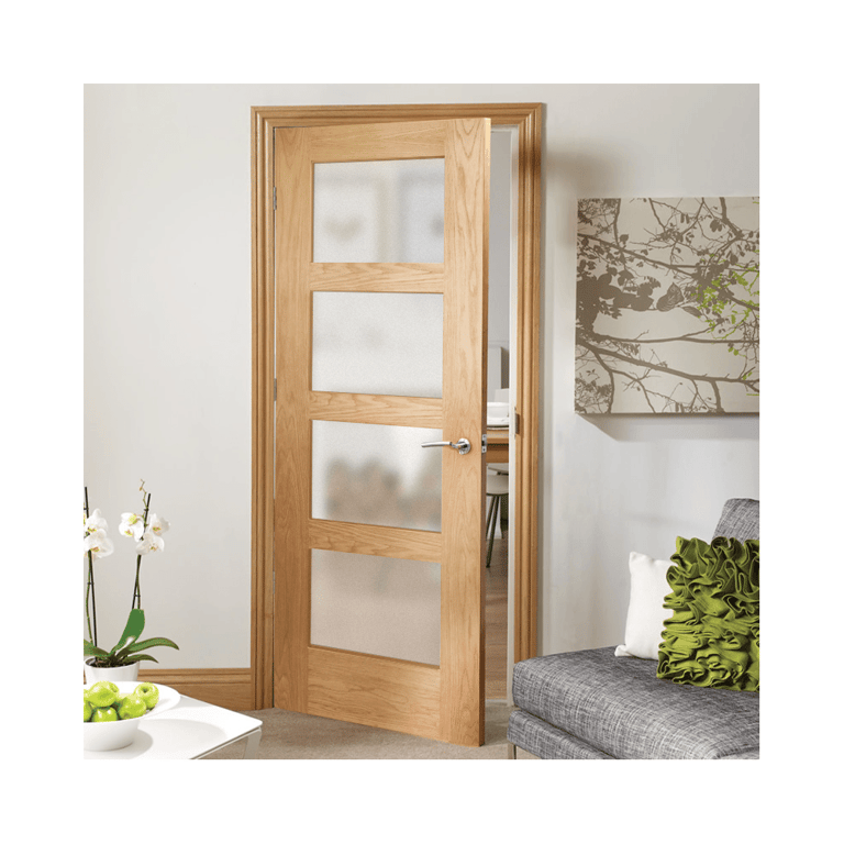 Internal Oak Fully Finished Shaker 4L Obscure Glass Door (PFGOSHA4L)