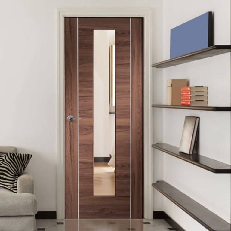 Internal Walnut Fully Finished Forli 1L Clear Glass Door with Aluminium ...