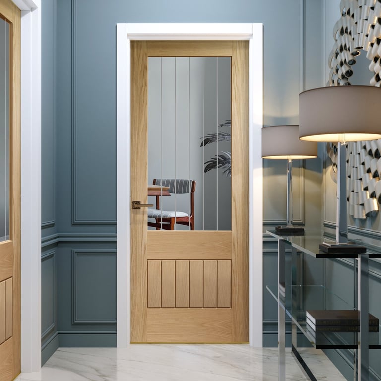 Internal Oak Fully Finished Essentials Suffolk 2XG Clear Etched Glass ...