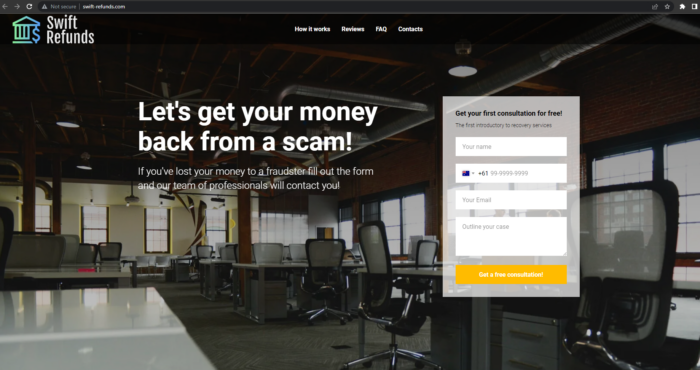 Swift Refunds Recovery Scam Alert - Cybertrace™