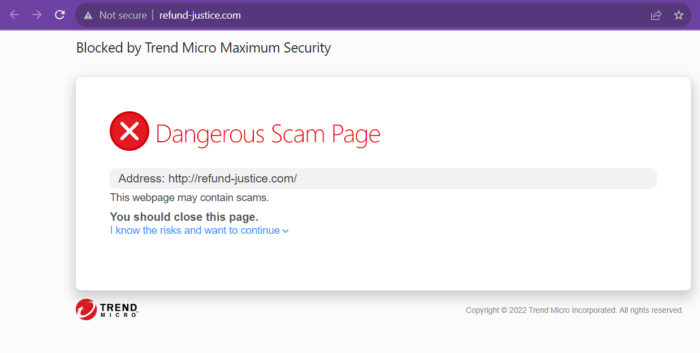 Refund Justice recovery scam alert - Cybertrace™