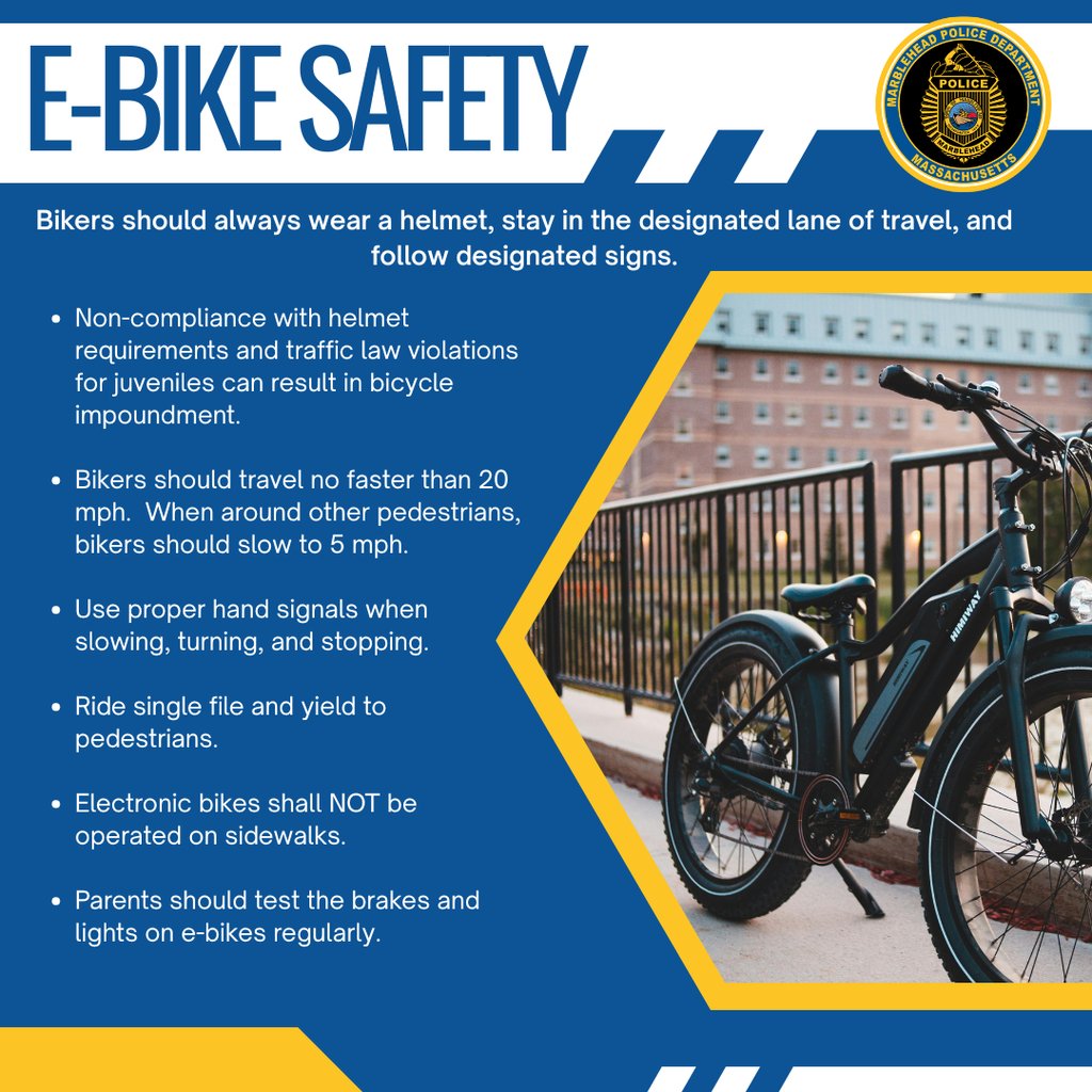 Marblehead Police Department Shares E-Bike Safety Tips - Town of Marblehead