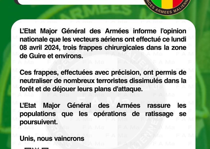 Mali : Trois frappes aériennes chirurgicales neutralisent des ...
