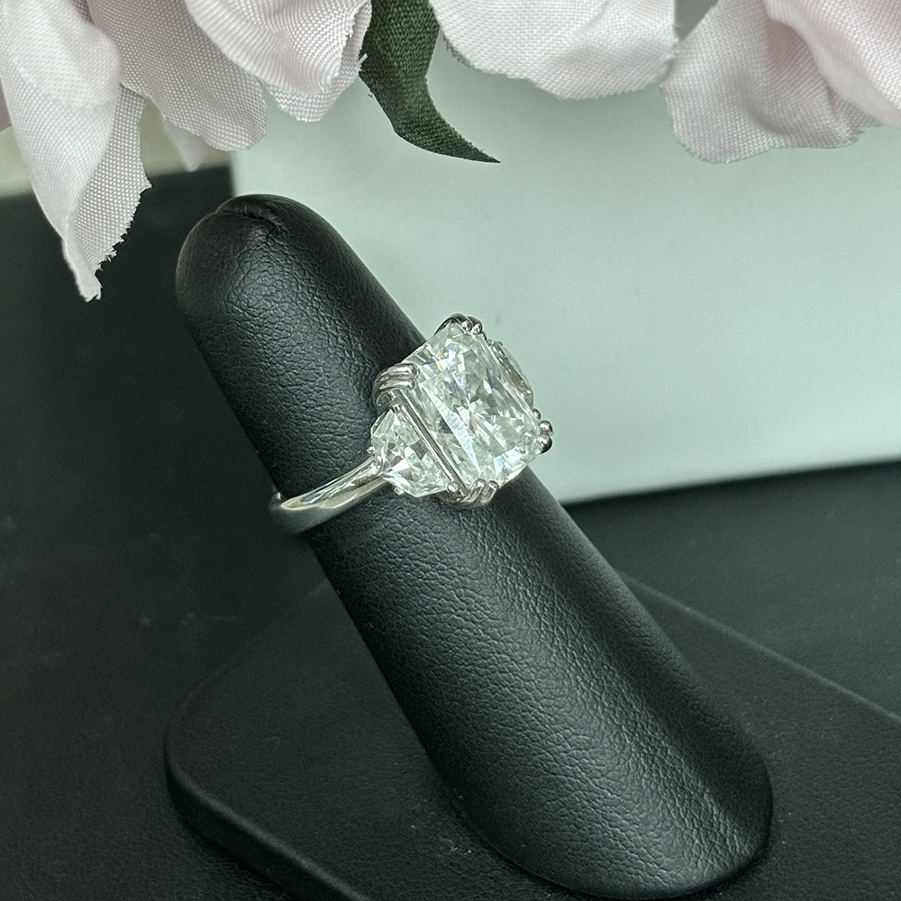 7.60 Tcw Elongated Radiant Three Stone Engagement Ring - Venazia Jewelry