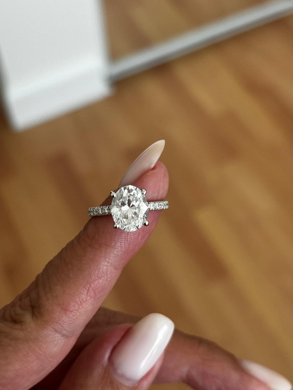 3.50 Tcw Oval Moissanite Colorless Hidden Halo Engagement Ring ...