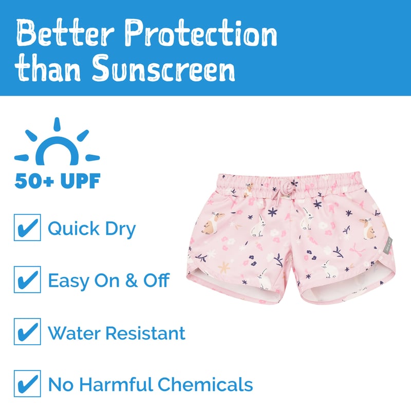 Girls UV Swim Shorts | Bunny Flowers Kids Board Shorts | Jan & Jul
