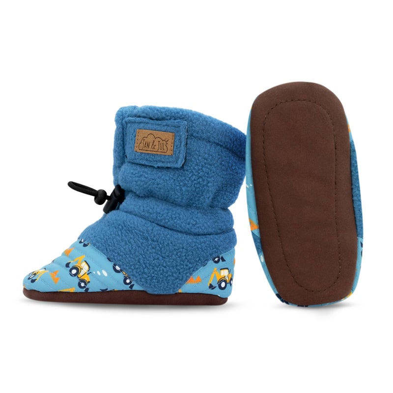 Baby Stay-Put Cozy Booties | Digger Crib Shoes | Jan & Jul
