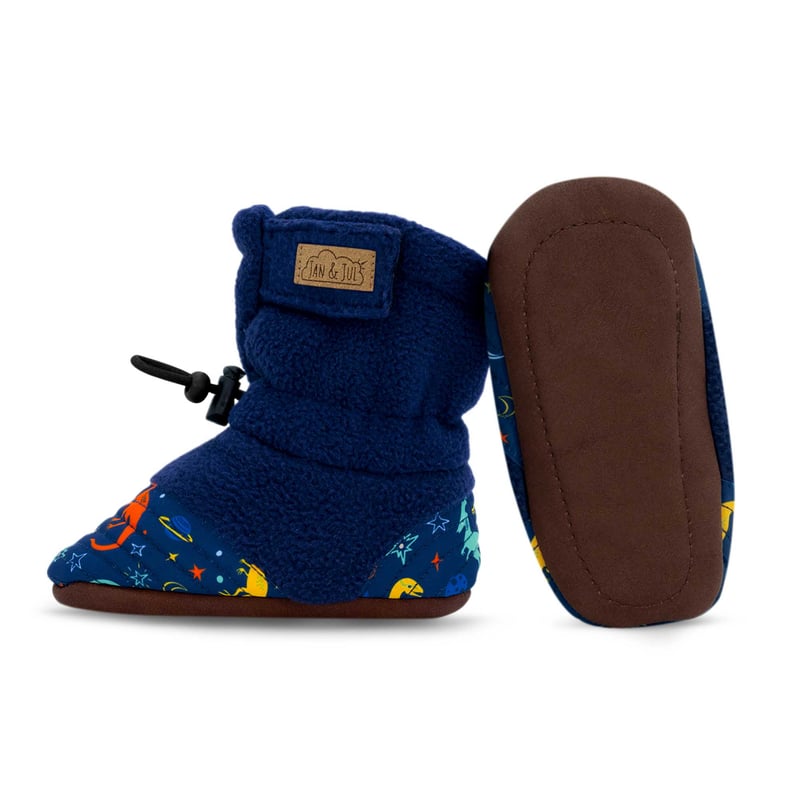 Baby Stay-Put Cozy Booties | Space Dinos Crib Shoes | Jan & Jul