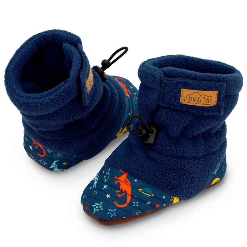 Baby Stay-Put Cozy Booties | Space Dinos Crib Shoes | Jan & Jul