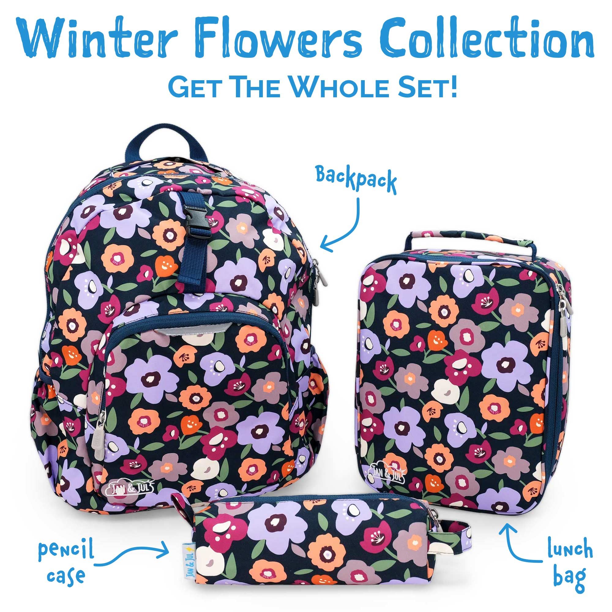 Kids Backpacks | Winter Flowers for Girls and Boys | Jan & Jul