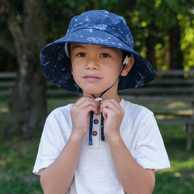 Kids Water Repellent Bucket Hats | Navy Whale Play | Jan & Jul