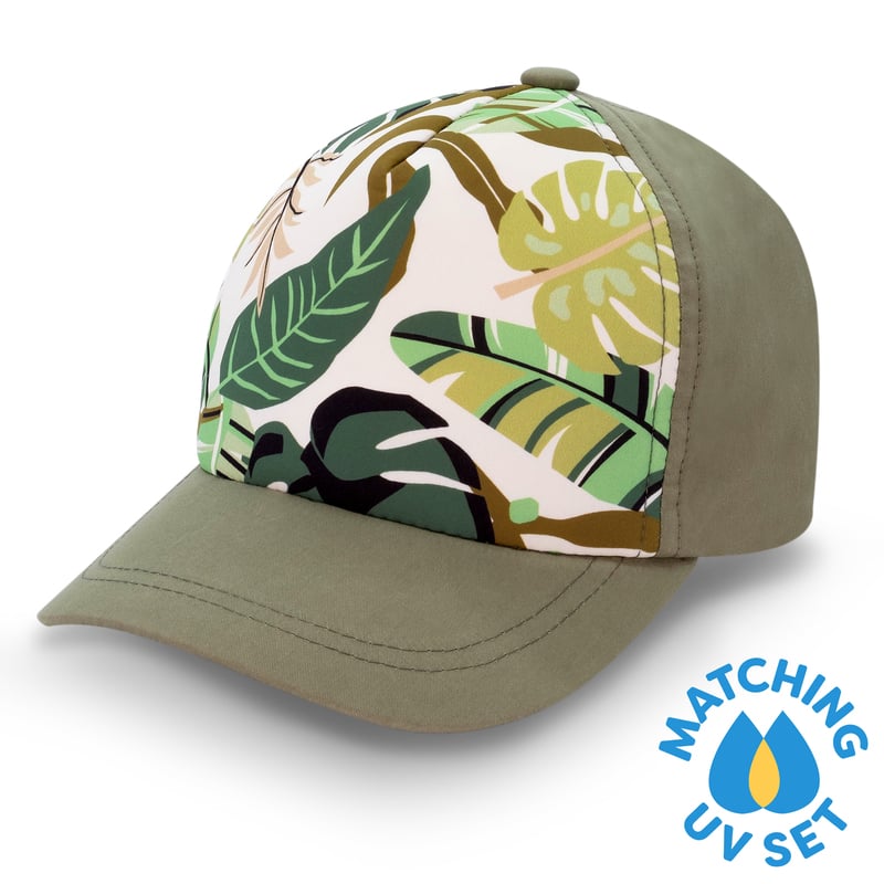 Kids UV Baseball Caps | Green Tropical Snapback | Jan & Jul