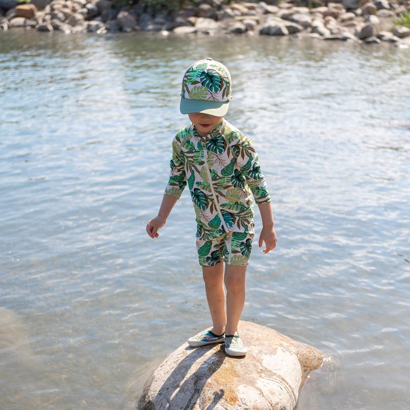 Kids UV Baseball Caps | Green Tropical Snapback | Jan & Jul