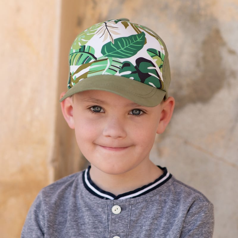 Kids UV Baseball Caps | Green Tropical Snapback | Jan & Jul