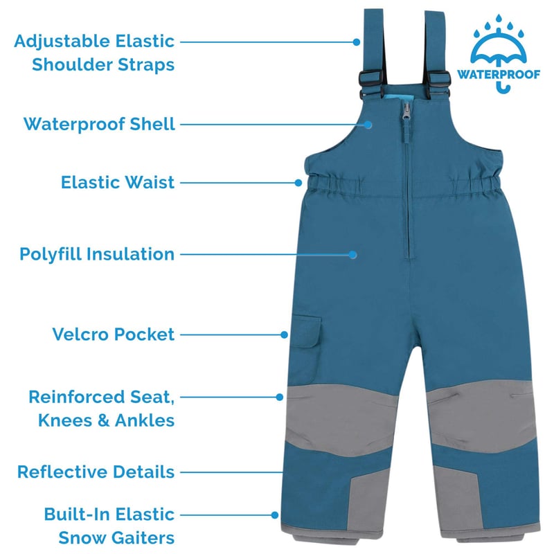 Kids Snow Overalls | Deep Blue Snow Bibs | Jan & Jul