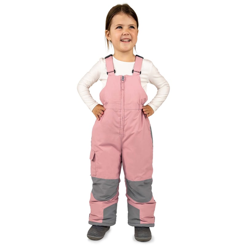 Kids Snow Overalls | Dusty Pink Snow Bibs | Jan & Jul