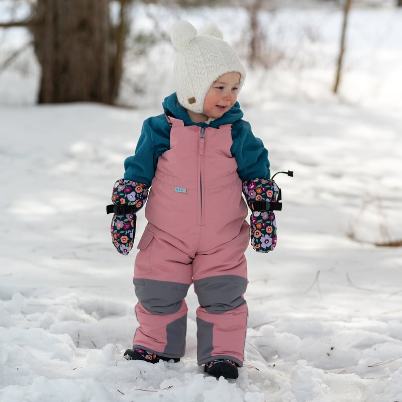 Kids Snow Overalls | Dusty Pink Snow Bibs | Jan & Jul