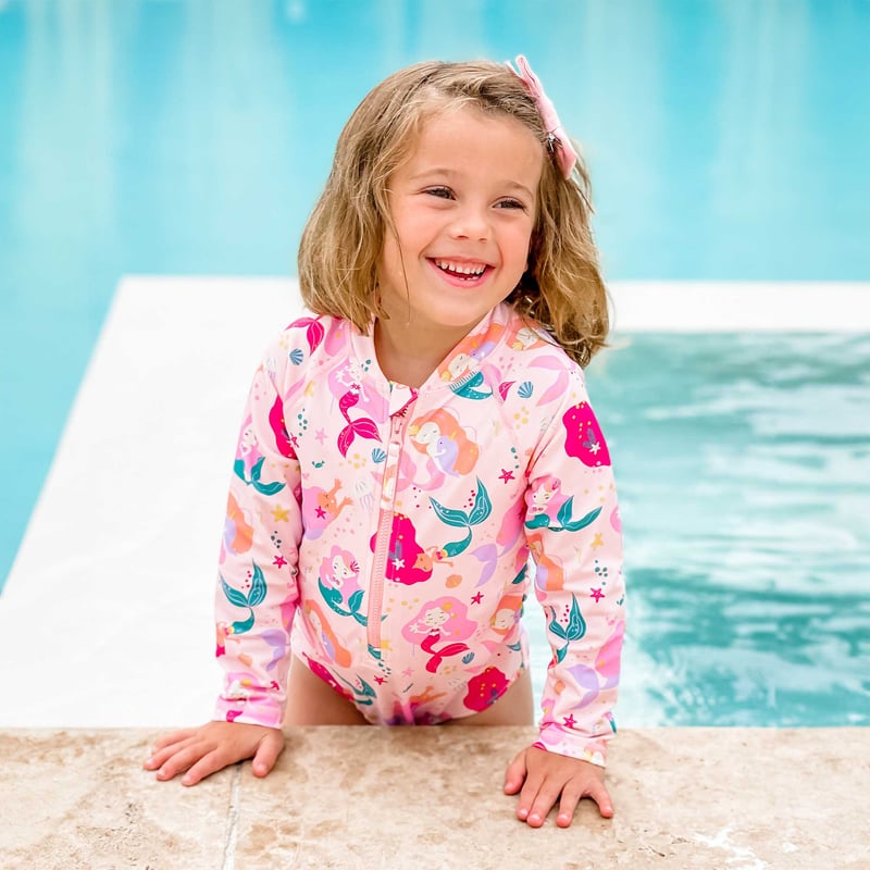 Girls One Piece UV Swimsuit | Pink Mermaid | Jan & Jul