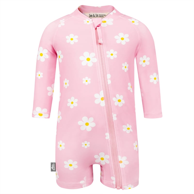 Kids One Piece UV Sun Suit | Pink Daisy for Babies | Jan & Jul
