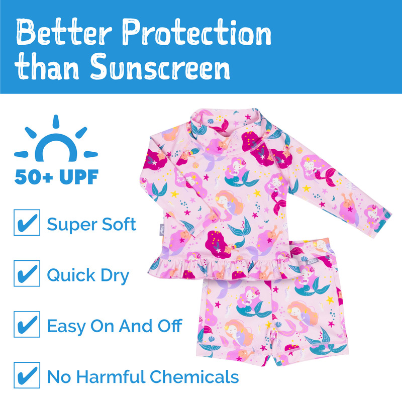 Kids UV Rashguard Set | Pink Mermaid Swimsuit | Jan & Jul
