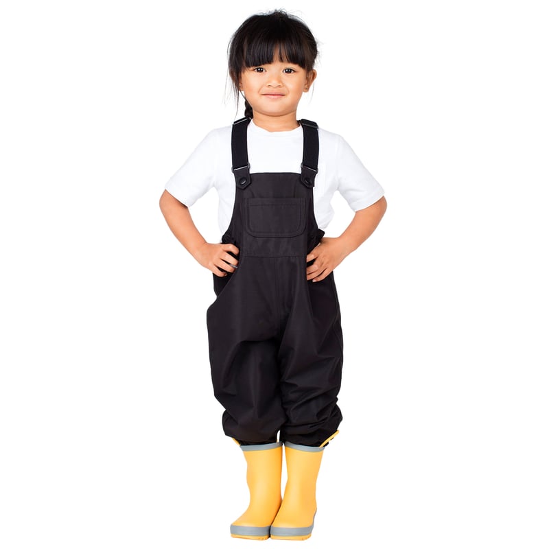 Kids Fleece Lined Rain Overalls | Black Waterproof | Jan & Jul