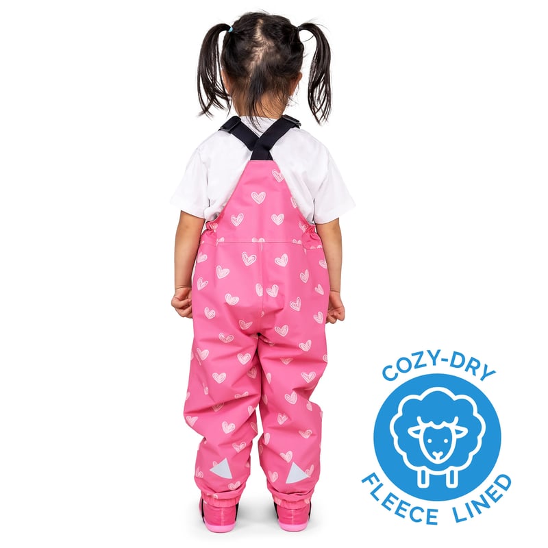 Kids Fleece Lined Rain Overalls | Hearts Waterproof | Jan & Jul
