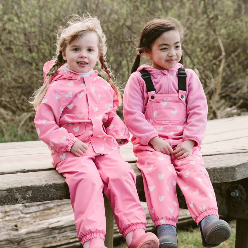 Kids Fleece Lined Rain Overalls | Hearts Waterproof | Jan & Jul
