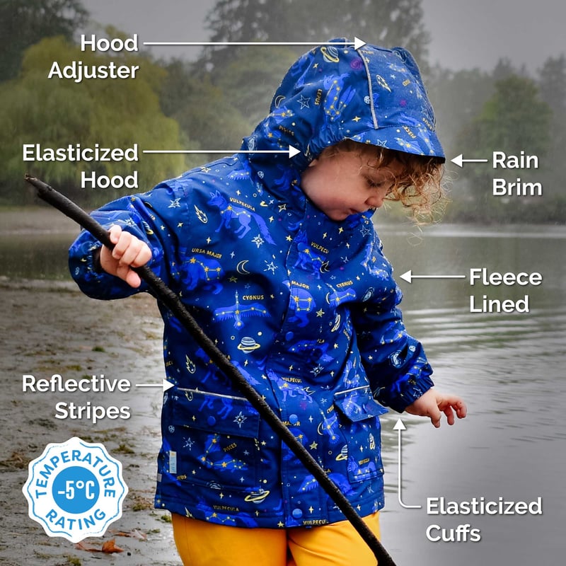 Kids Fleece Lined Rain Jackets | Nebula Blue Waterproof Coats