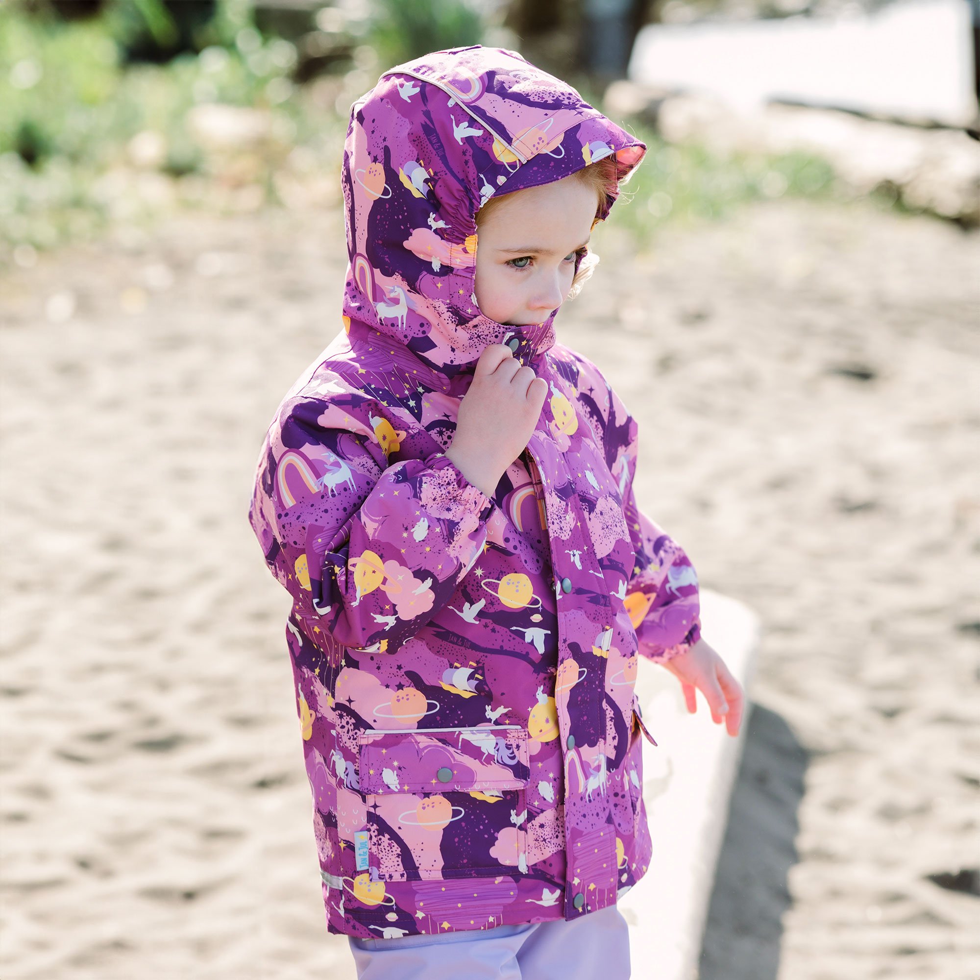 Kids Fleece Lined Rain Jackets | Purple Dream Waterproof Coat