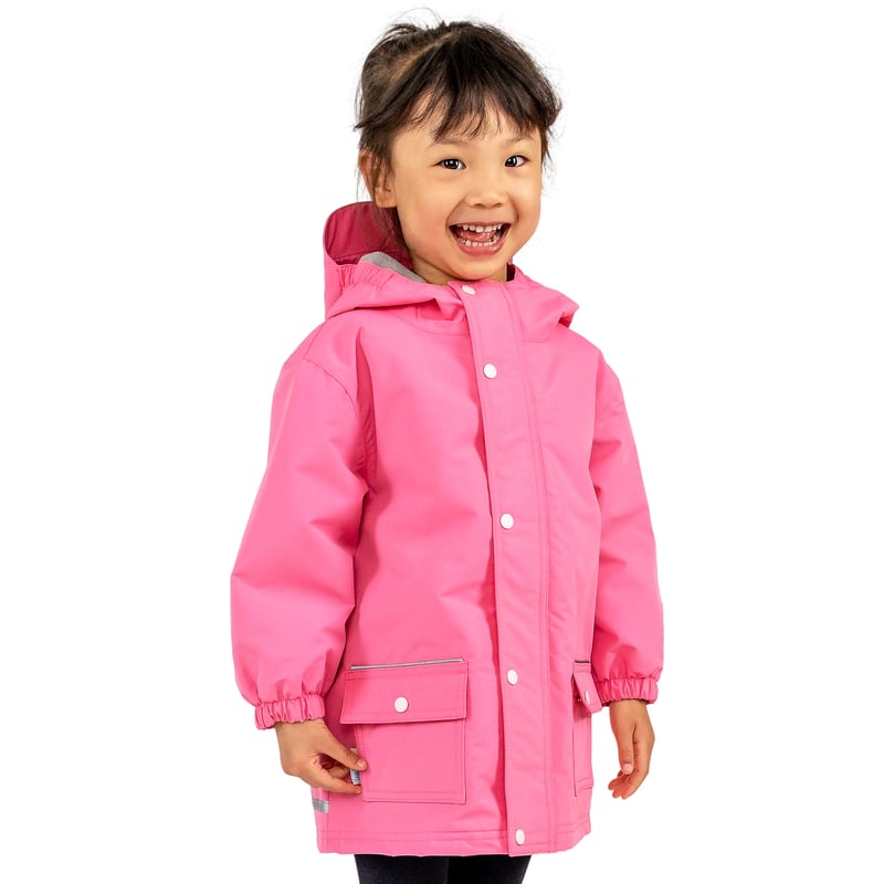 Kids Fleece Lined Rain Jackets | Watermelon Pink Waterproof Coat