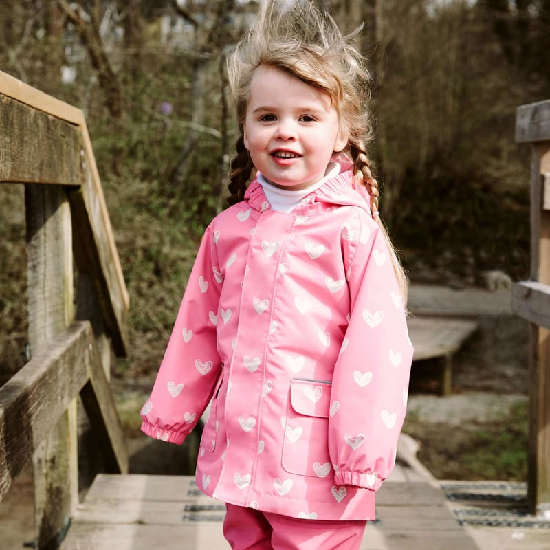 Kids Shell Jacket | Hearts, Waterproof Raincoat | Jan & Jul