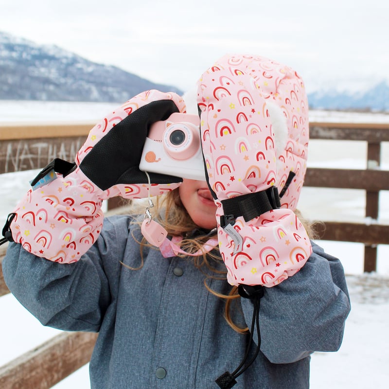 Kids Waterproof Mittens | Pink Rainbow Snow Mitts | Jan & Jul