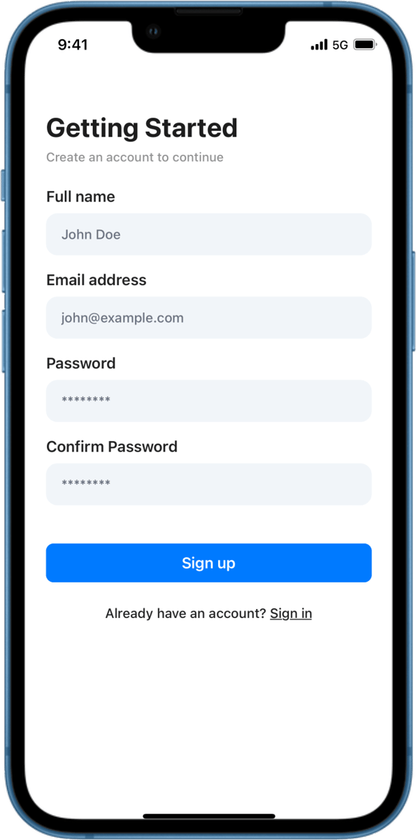 Sign Up Forms - React Native Components by WithFrame