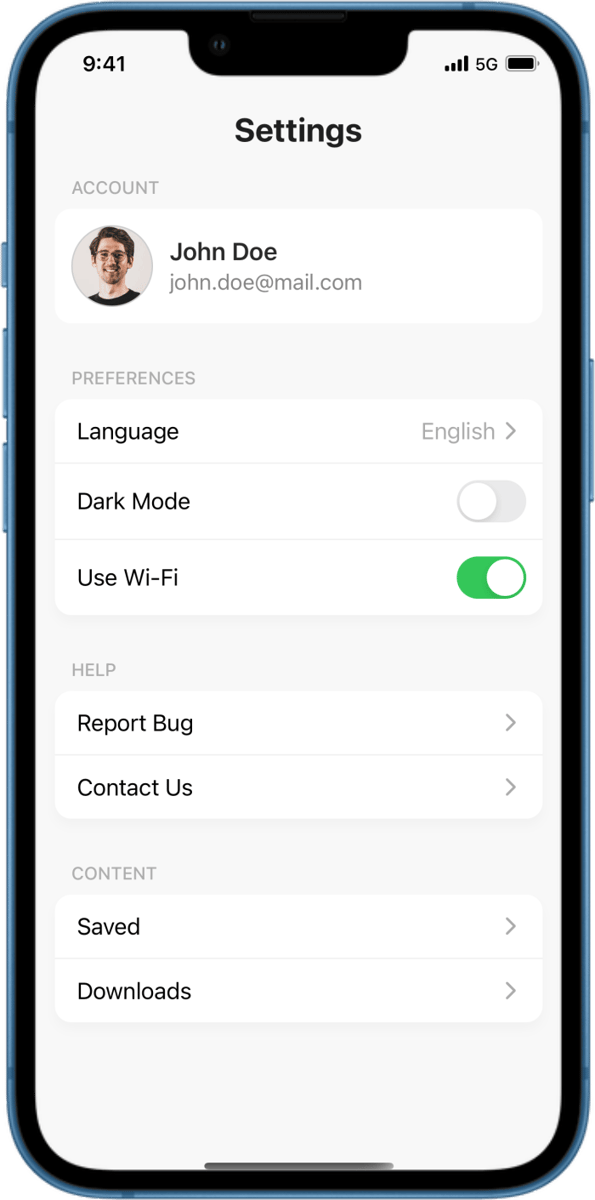 Settings Screens - React Native Components by WithFrame Settings Screens - React Native Components by WithFrame