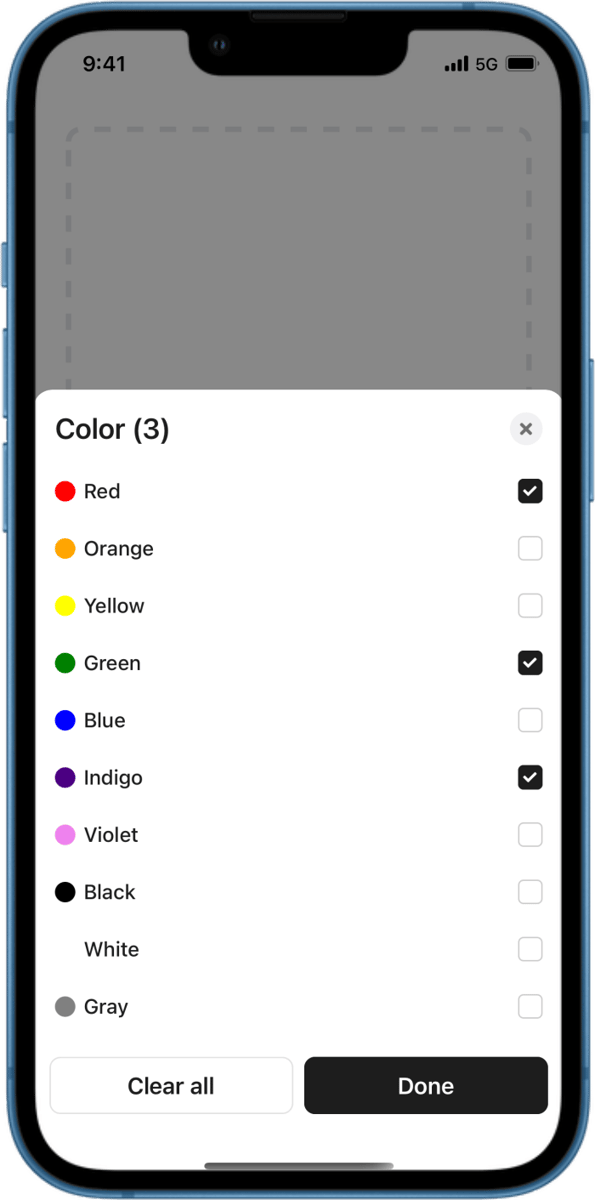 Modal Bottom Sheet with Color Checkboxes in React Native - WithFrame Modal Bottom Sheet with Color Checkboxes in React Native - WithFrame