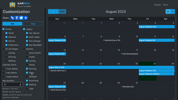 GARWIN: the Garmin Badges Calendar and Database