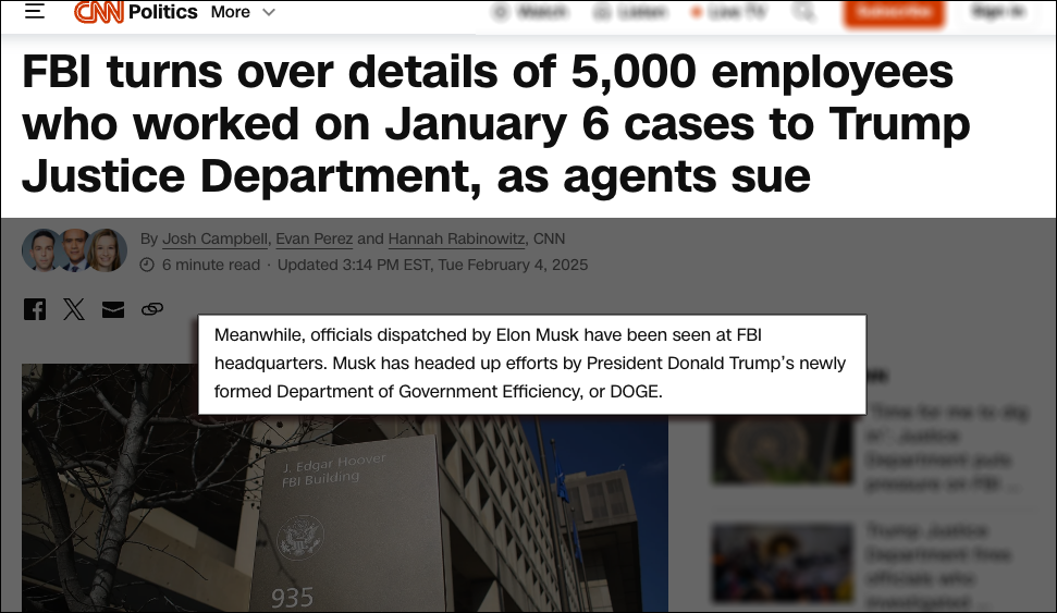DOGE Officials Spotted at FBI HQ After 5,000 Employees Named in Jan. 6 ...