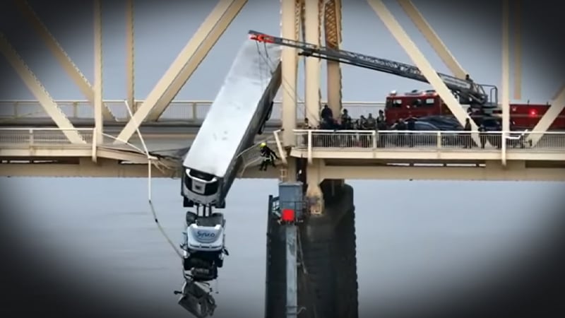 Insane Rescue! Trucker Pulled From Semi-Truck Hanging Off Louisville Bridge Over Ohio River