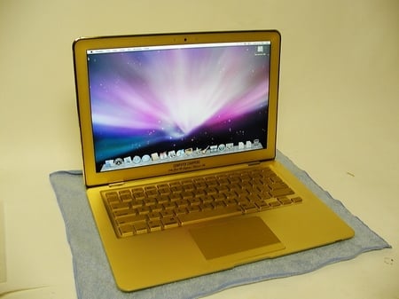 Gold Macbook Air with Bejeweled Rainbow Apple - Luxurylaunches
