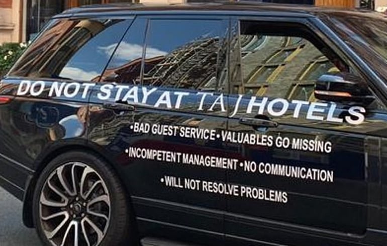 A very unhappy guest of a luxury hotel in London smears his Range Rover ...