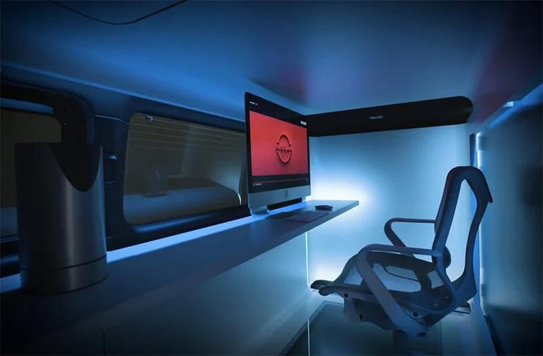 Fitted with a phone controlled retractable office pod, rooftop deck and ...