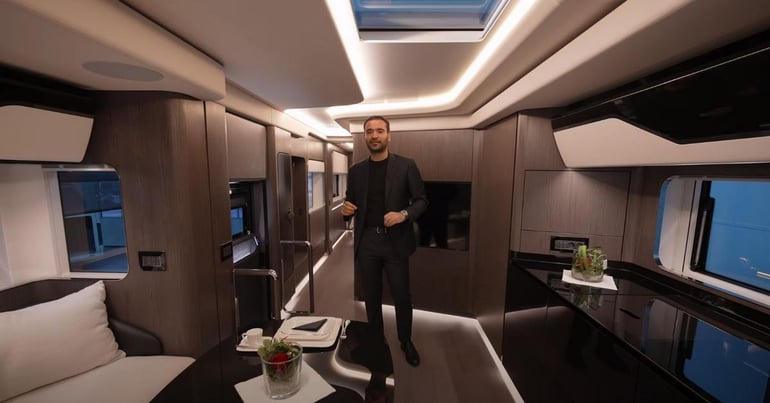Complete with a full kitchen, bathroom, bedroom, and massaging seats ...