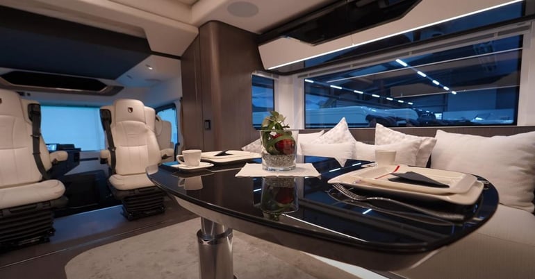 Complete with a full kitchen, bathroom, bedroom, and massaging seats ...
