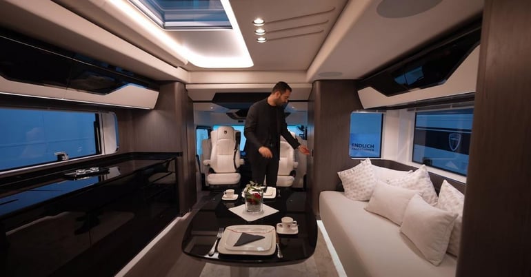 Complete with a full kitchen, bathroom, bedroom, and massaging seats ...