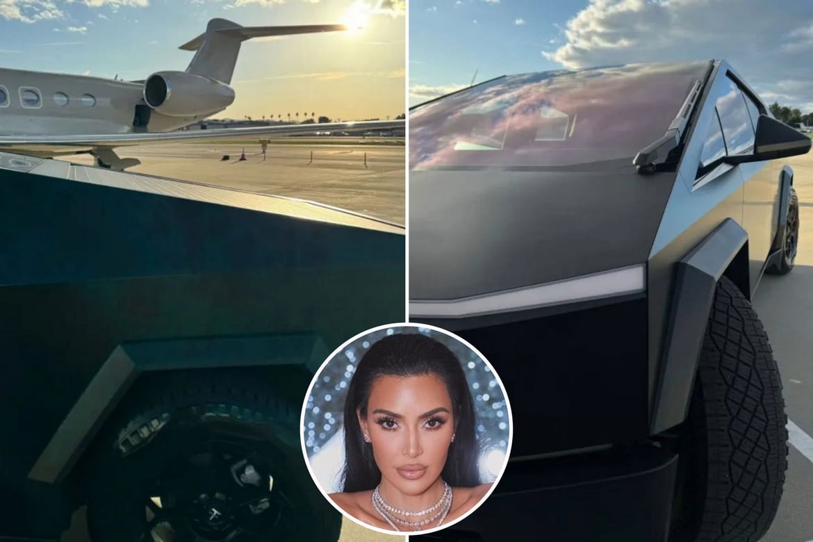 Billionaire Kim Kardashian flaunts her new Tesla Cybertruck, parked in ...